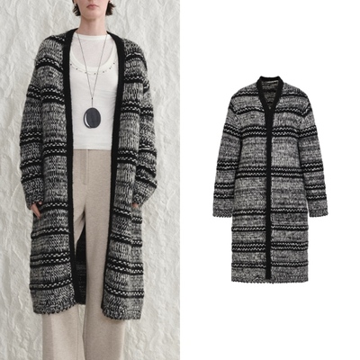 26春夏 条纹针织长开衫羊毛大衣CONCISE WHITE 设计师