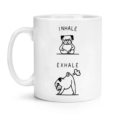 Yoga Pug Inhale Exhale 瑜伽八哥犬 陶瓷马克杯水杯杯子寵物主人