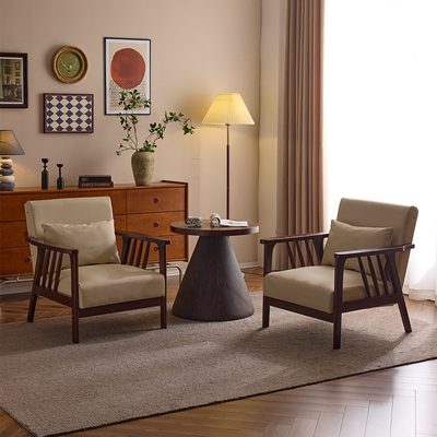 阳台休闲椅子轻奢高级感客厅单人沙发小户型躺椅实木桌椅真皮单椅