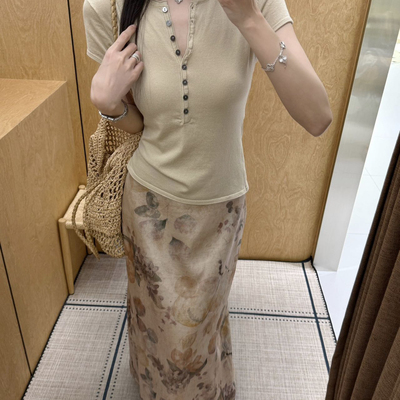 KNNITTIE尼缇-新天丝贝壳扣简约休闲百搭短袖针织衫针织衫EK1579