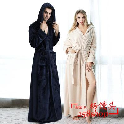 Long Bathrobe Autumn winter Hooded Nightgown for women men