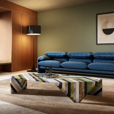 Earthquake折纸条纹天然大理石玉石茶几设计师款别墅样板间咖啡桌