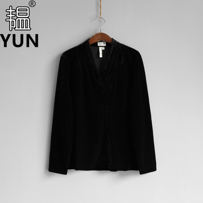 韫直筒型优雅套头长袖丝绒女上衣