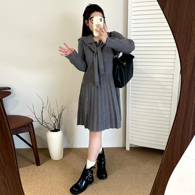 大码女装披肩polo领气质连衣裙女2025秋胖mm休闲显瘦针织裙23512