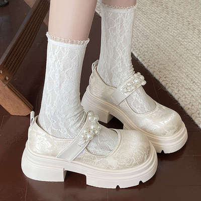 厚底玛丽珍女鞋子2025年春季新款时尚珍珠小皮鞋配裙子仙女风单鞋