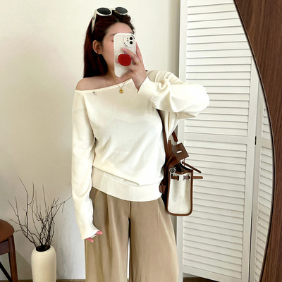 大码女装设计感不规则露肩上衣2025秋冬胖mm打底内搭针织衫23381