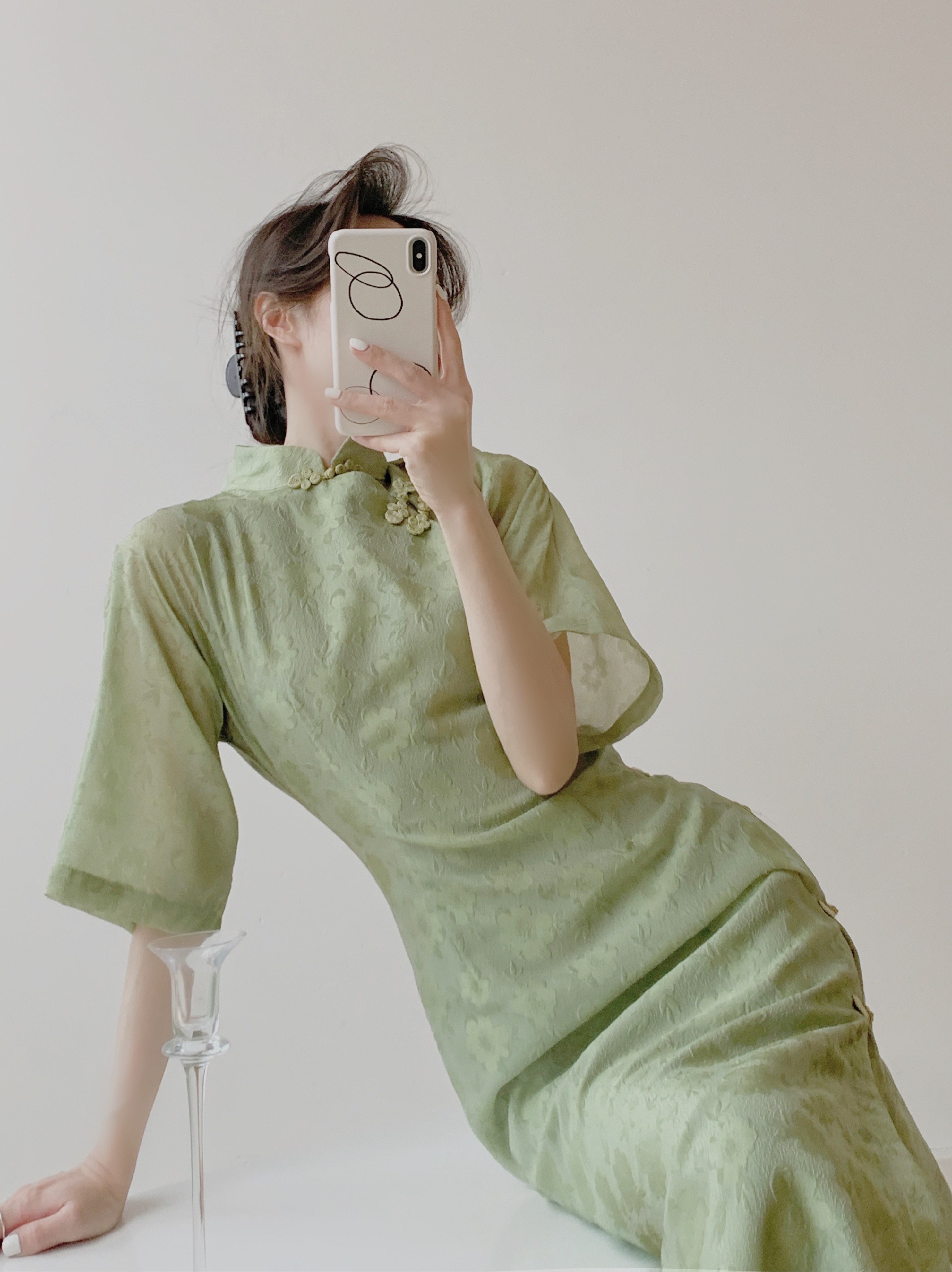 Srose陌上烟雨复古新中式宽袖改良旗袍裙盘扣提花设计连衣裙_虎窝淘