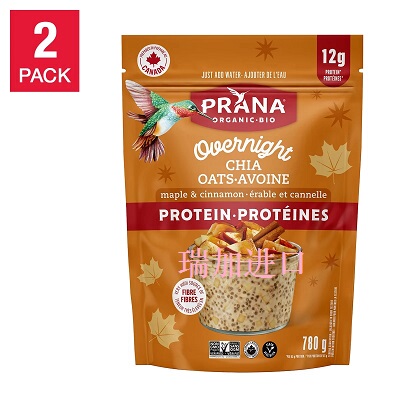 新品包邮加拿大Prana chia有-机隔夜奇亚籽燕麦780克*2包枫糖肉桂
