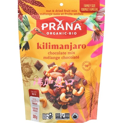 包邮加拿大Prana有-机腰果杏仁核桃蔓越莓干黑巧克力310克无麸质