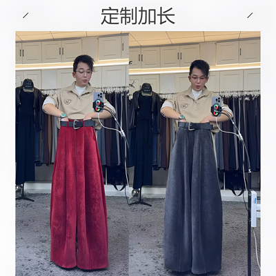 燕龙原创8060-5双面绒一件过冬神裤蚕丝绒高腰弯刀裤宽松休闲长裤