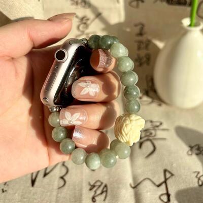 ZhuZhu原创手表appleiwatch苹果表带海蓝宝玉髓和田玉石手链