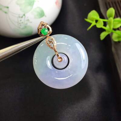 男女女款单圈多宝手串吊坠项链 k金镶嵌紫罗兰平安扣冰透天然A