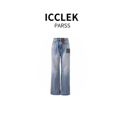 ICCLEK PARSS 2025新款早秋夏经典高腰皮标直筒阔腿裤-1204