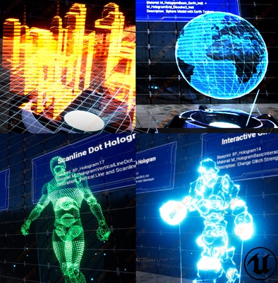 ue5虚幻5 ALL HOLOGRAM VFX Pack 科技赛博朋克全息发光技能特效