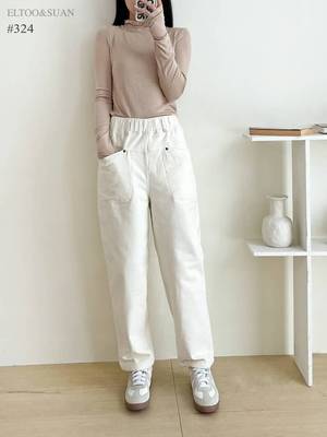 韩国东大门2025冬季新品eltoo suan时尚百搭宽松加绒休闲长裤324