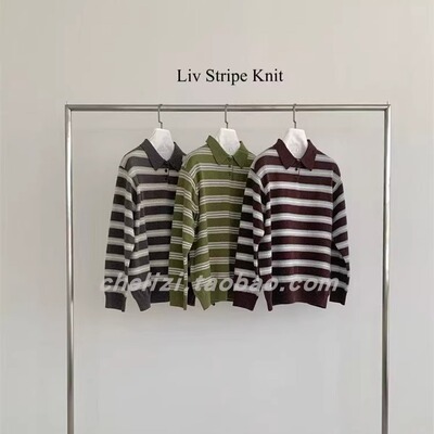 韩国东大门2025秋季新品SIHO ARCHIVE翻领系扣条纹时尚百搭针织衫
