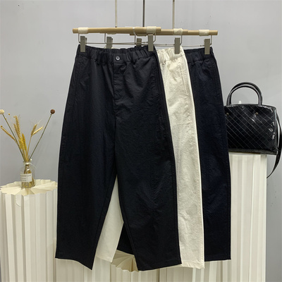 简谜2509-1欧货2026夏松紧腰小个子休闲裤女九分直筒裤小脚垮裤
