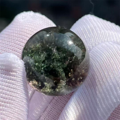 天然水晶绿幽灵圆珠球15mmDIY饰品多宝串项链挂件吊坠一物一图款
