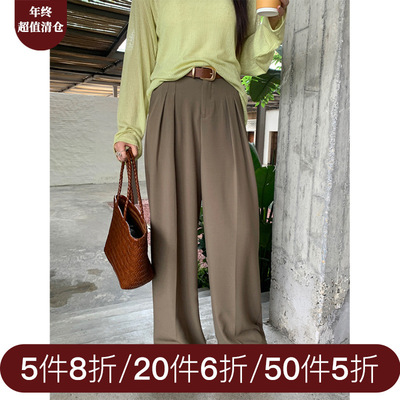 黄峥阔腿休闲裤女2025夏韩显瘦直筒西装长裤142KH339垂感西装裤