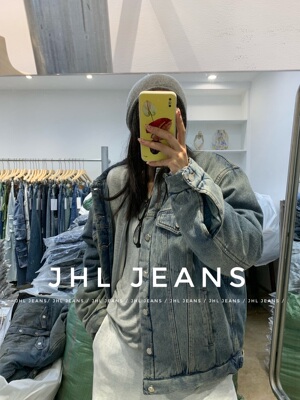 jhl牛仔复古水洗棉服夹棉外套
