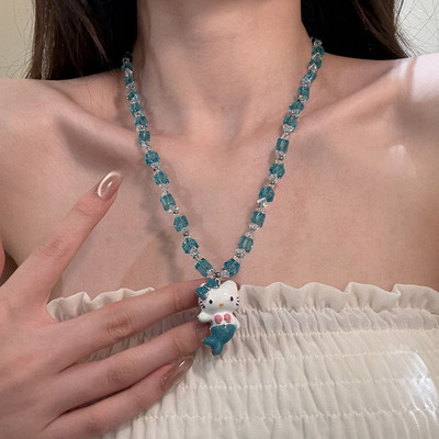 HEY TAO甜酷多巴胺人鱼Kitty猫串珠项链女可爱百搭气质颈链锁骨链