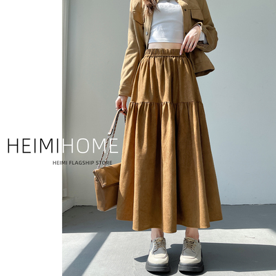 秋冬季松紧复古长款A字蛋糕裙