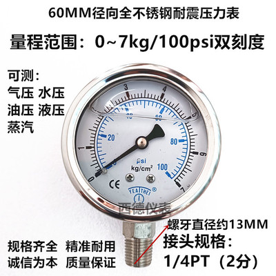 直立式全不锈钢耐酸碱压力表