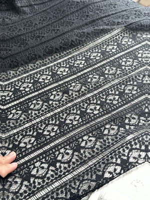 3米 横条花样款 蕾丝 黑色 布料6360面料