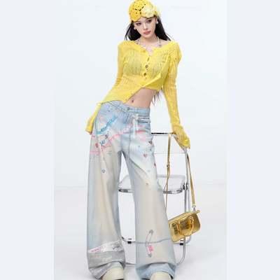 自然腰阔腿显瘦弹力女士牛仔裤