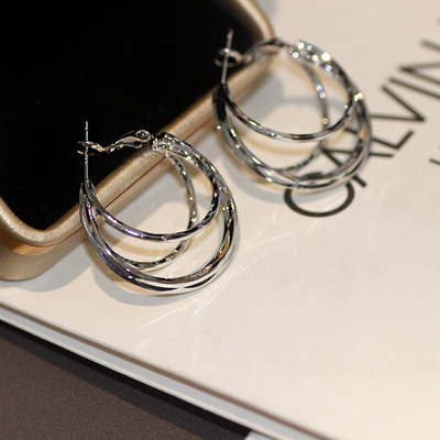 欧美跨境日常通勤多层耳圈耳扣925银针金色耳环金属风 44241