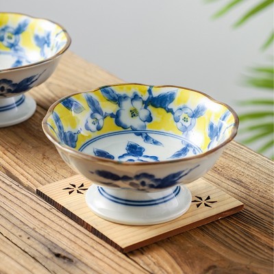 日本山茶花进口家用黄彩高台钵
