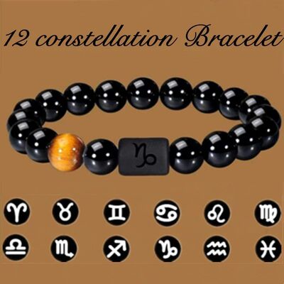 12 Constellation Signs Beads Couples Bracelet Natural Black