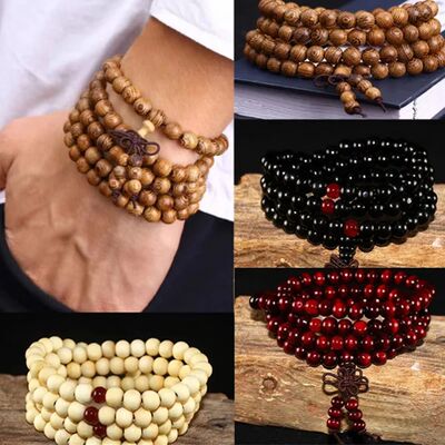 Natural Sandalwood Bracelet Men Buddhist Buddha Meditation