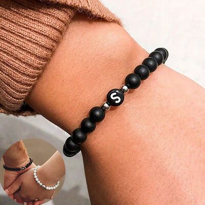 Initial Bracelet for Men and Woman Black Onyx 6mm Beads