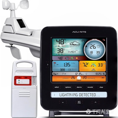 AcuRite Iris无线家庭气象站室内外温湿度风速风向雨量计闪电探测