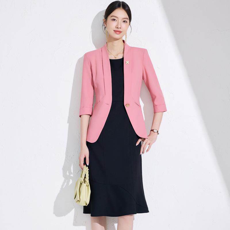 粉色西装外套女2025春季新款超好看小众通勤职业装西服连衣裙套装