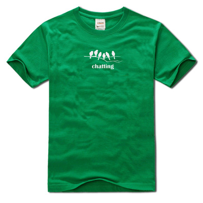 原创纯棉绿色大码中年圆领短袖