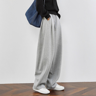 2026新款灰色加长阔腿卫裤女