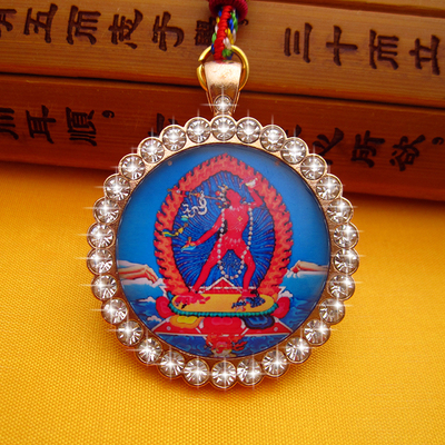 YC4313新款精品藏地空行母唐卡画镶钻佛牌吊坠法会结缘挂件定制