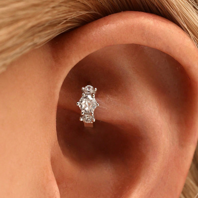 纯银小耳扣镶钻小耳圈flat迷你耳扣精致高级耳皮耳骨环睡觉免摘女