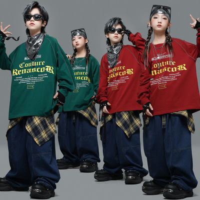 儿童街舞潮服少儿安哥拉红潮牌卫衣男童嘻哈套装女童爵士舞