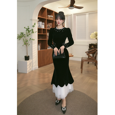 2024秋冬新款女装轻熟风气质V领收腰连衣裙21630