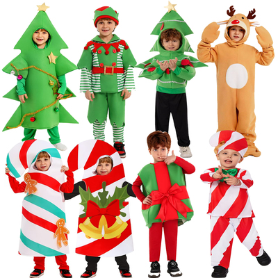 圣诞节儿童服装小精灵表演舞会服装男女童圣诞礼盒圣诞树麋鹿套装