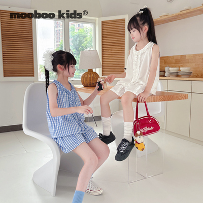 墨宝童装 MoobooKids_夏日暑期必入冰凉透气花边短裤背心套装