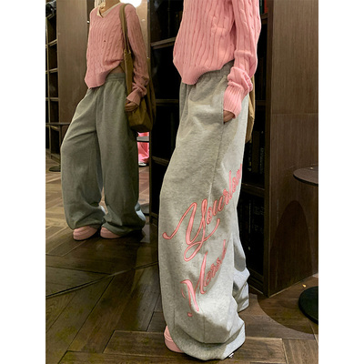 JMJ 美式慵懒风侧边字母印花阔腿休闲裤男女宽松垂感直筒百搭长裤