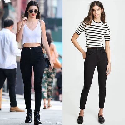 香港代购frame黑色牛仔裤经典款高腰修身显瘦铅笔九分裤女