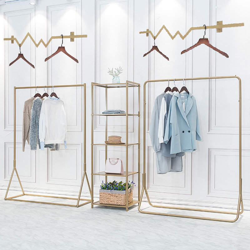 简约金色服装店展示架落地式组合衣服架子上墙男女装童装壁挂衣架_虎窝淘