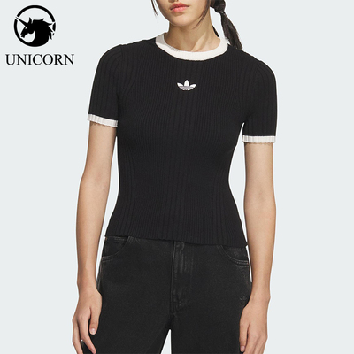 Adidas/阿迪达斯正品三叶草女士运动修身针织休闲短款短袖KS6110