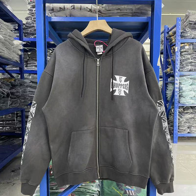 美式西海岸水洗拉链连帽卫衣