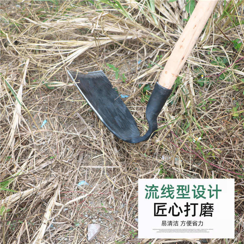 弹簧钢手工锻打农用锄头户外种菜除草翻地开山长柄农具锄草挖土大